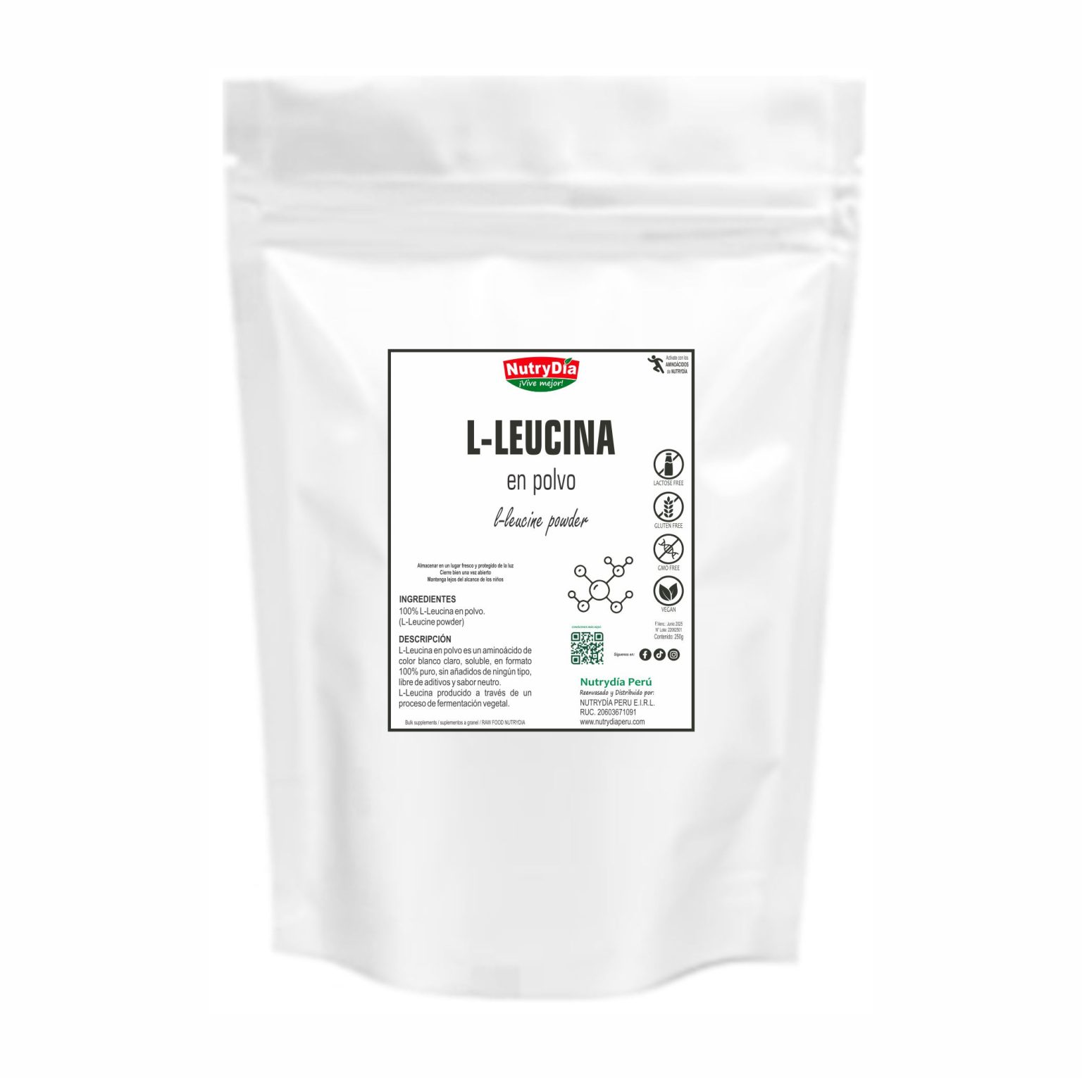 LEUCINA PURA en polvo x 250g – Nutrydía Perú