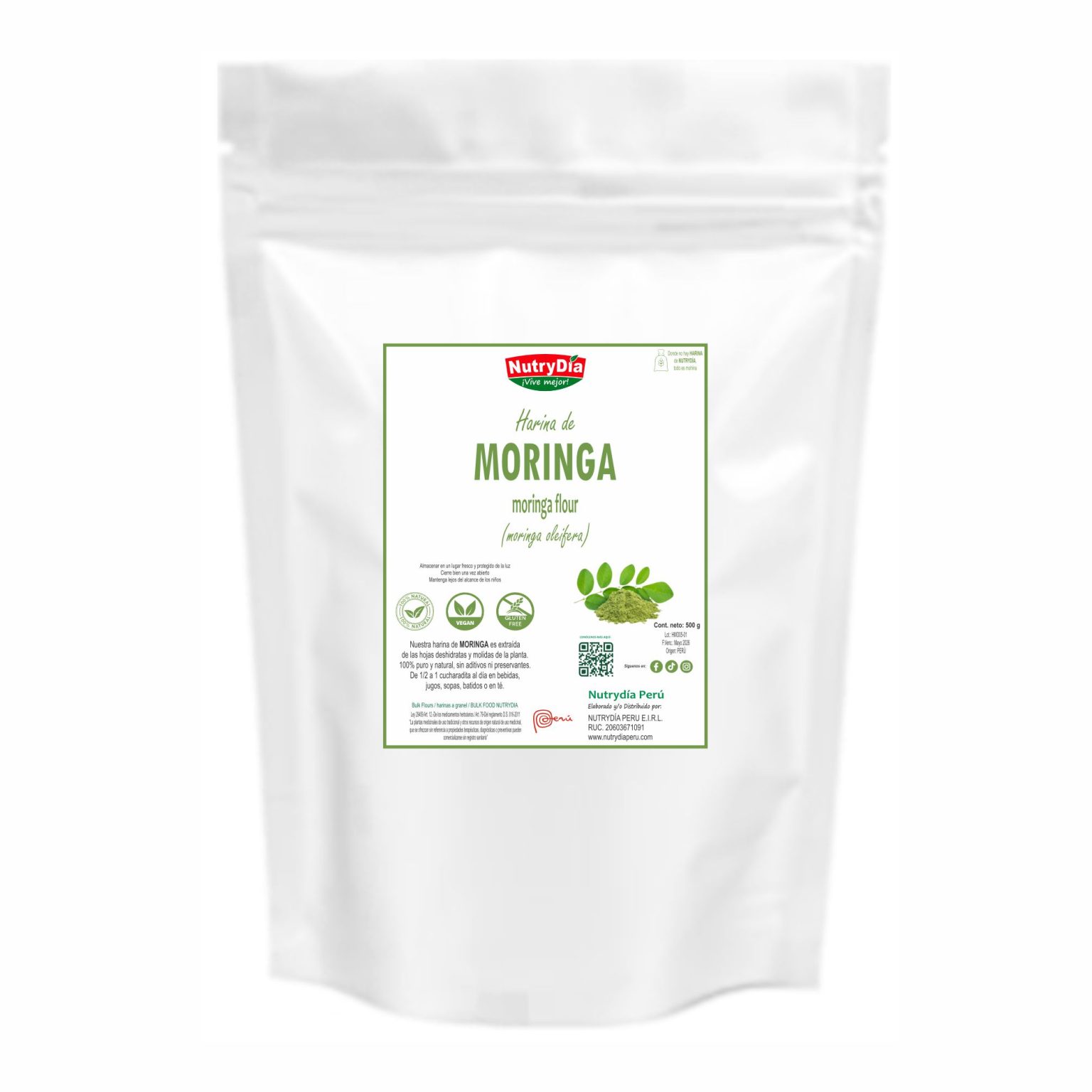 MORINGA HOJA en polvo x 500g – Nutrydía Perú